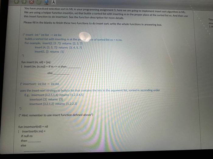 Solved You have practiced selection sort in ML in your | Chegg.com