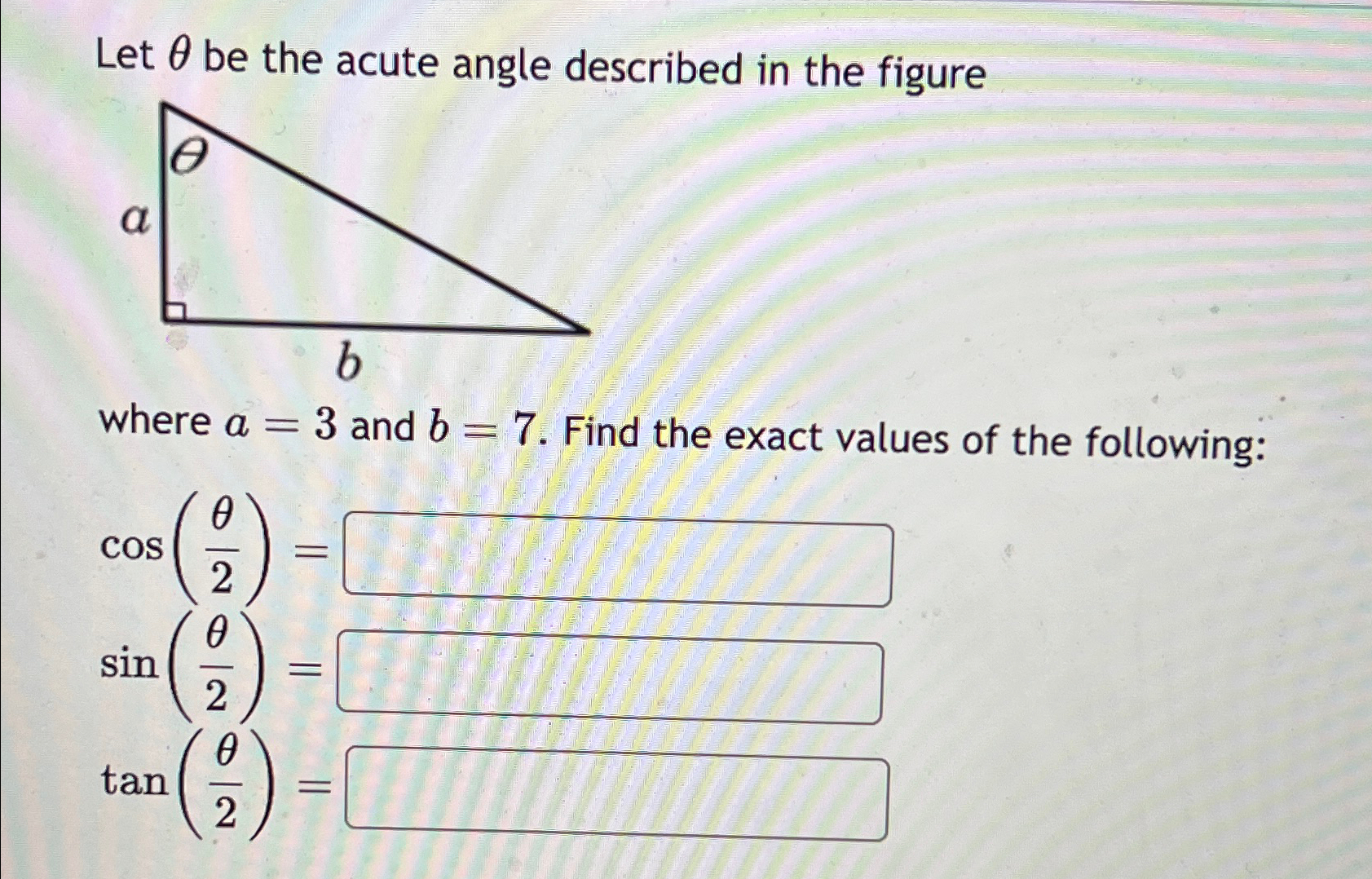 Solved Let θ ﻿be the acute angle described in the | Chegg.com