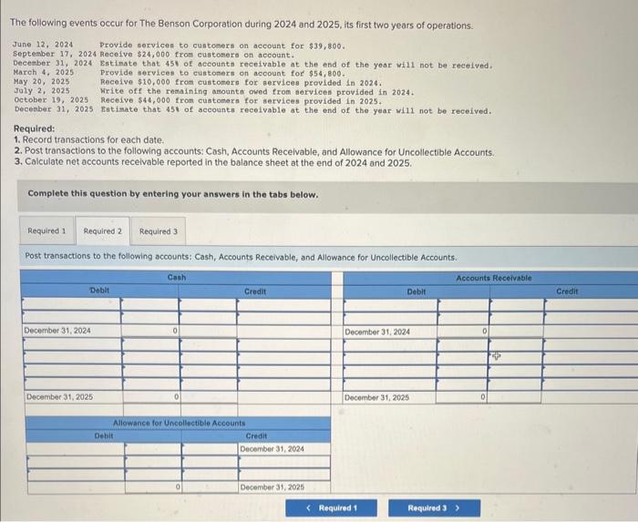The following events occur for The Benson Corporation | Chegg.com