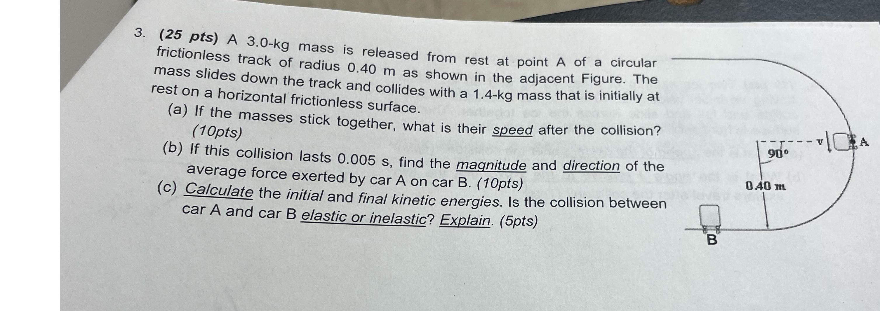 Solved (25 ﻿pts) ﻿A 3.0-kg mass is released from rest at | Chegg.com