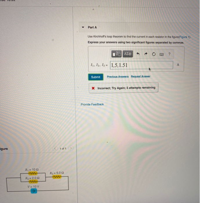 Solved Part A Use Kirchhoff's loop theorem to find the | Chegg.com