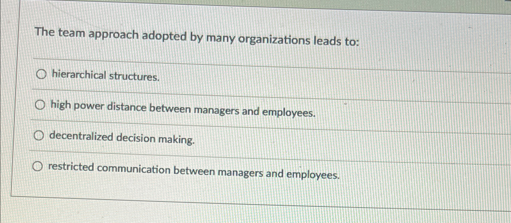 Solved The team approach adopted by many organizations leads | Chegg.com