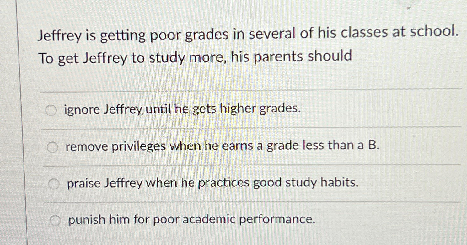 Solved Jeffrey is getting poor grades in several of his | Chegg.com