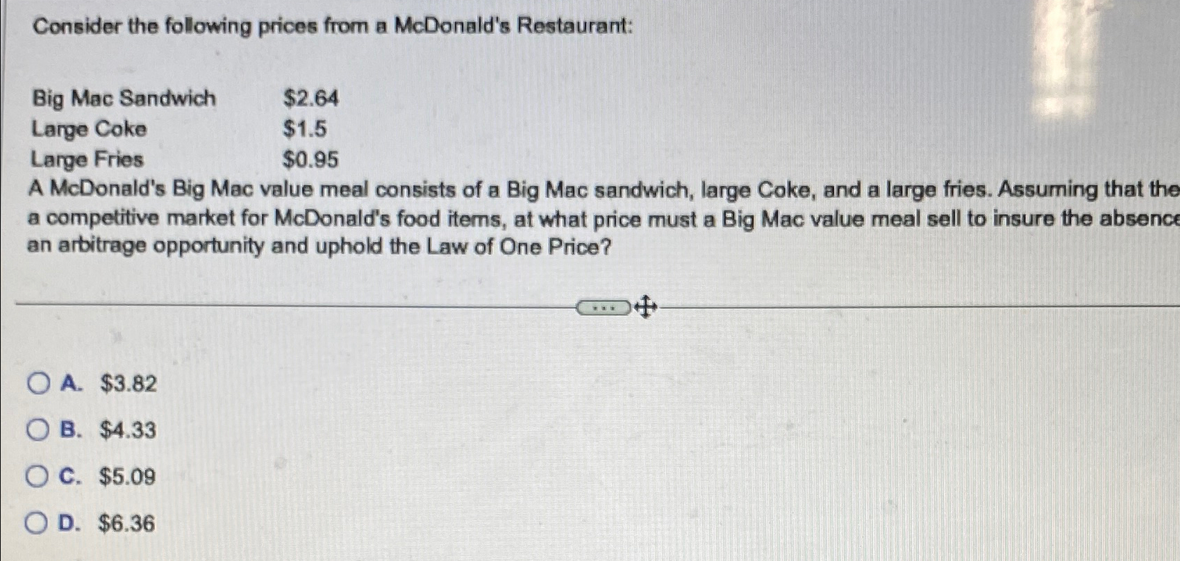 Solved Consider the following prices from a McDonald's | Chegg.com