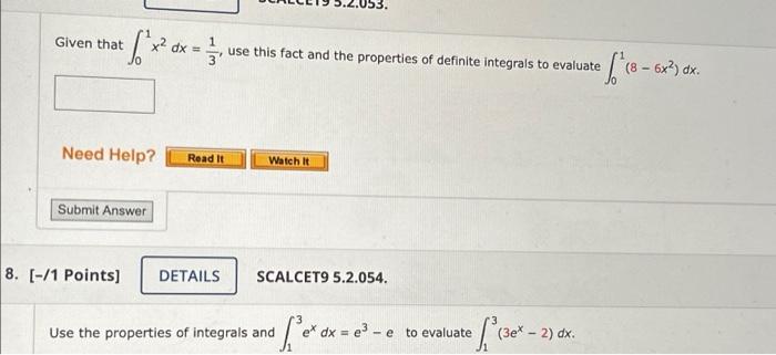 Solved Given that √ √ ² x ² dx = 1/3/₁ Need Help? Submit | Chegg.com