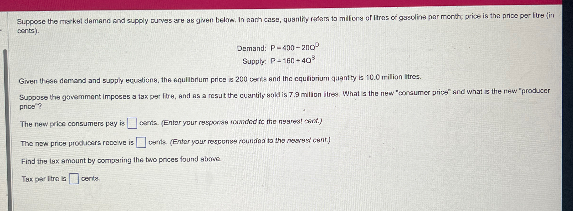 Solved Suppose the market demand and supply curves are as | Chegg.com