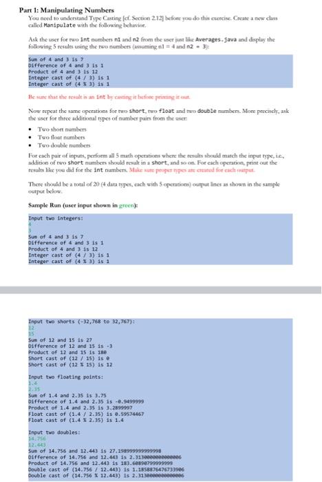 Solved Part 1: Manipulating Numbers You need to understand | Chegg.com