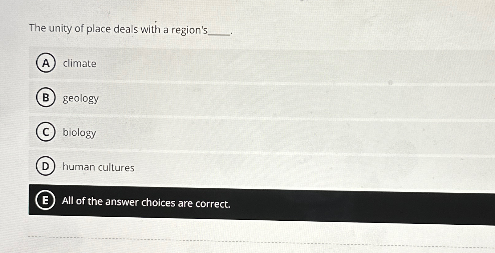 Solved The unity of place deals with a | Chegg.com