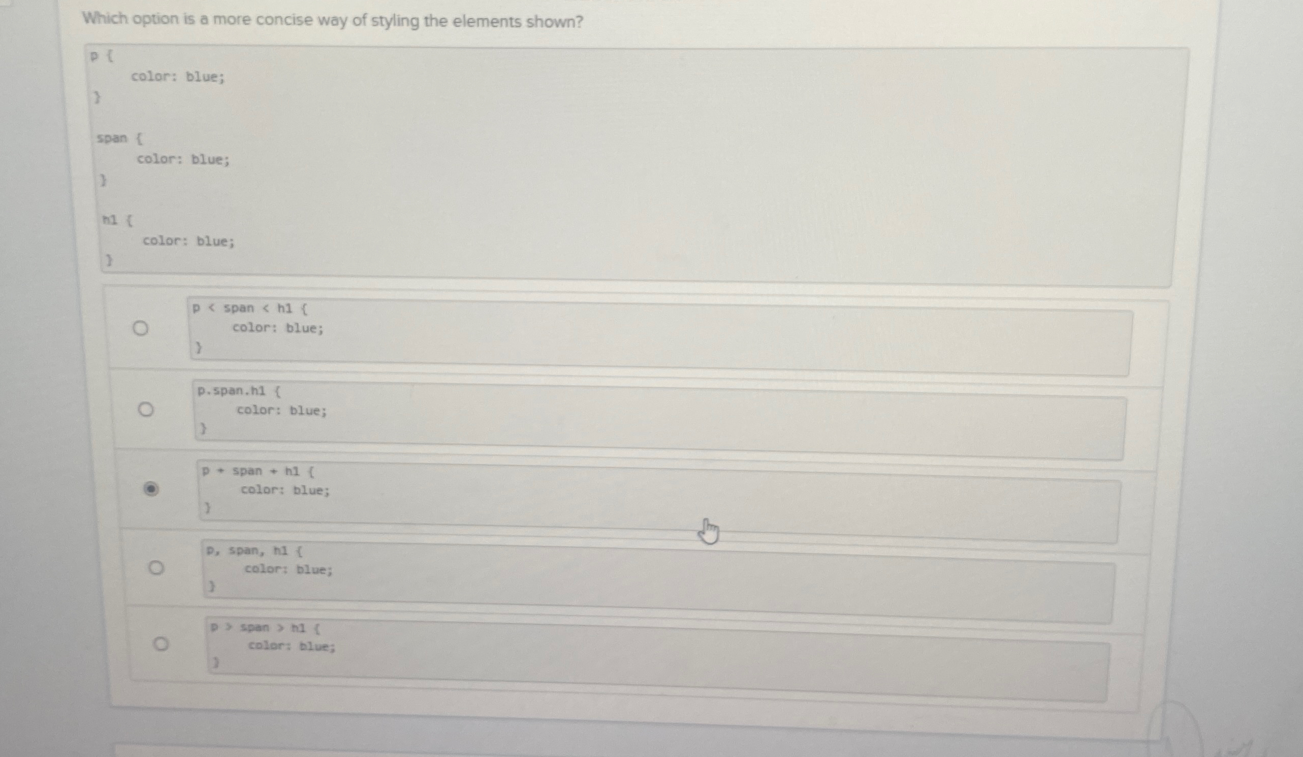Solved Which option is a more concise way of styling the | Chegg.com