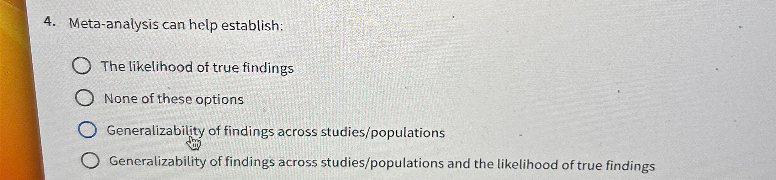 Solved Meta-analysis can help establish:The likelihood of | Chegg.com