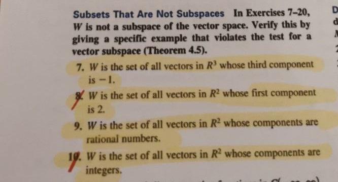 Solved D d Subsets That Are Not Subspaces In Exercises 7-20, | Chegg.com