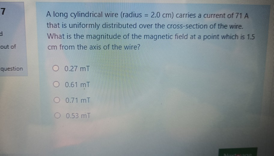 Solved A long cylindrical wire (radius = 2.0 cm) carries a | Chegg.com