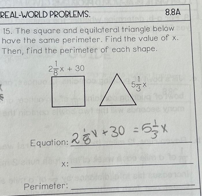 Solved 15. The square and equilateral triangle below have | Chegg.com