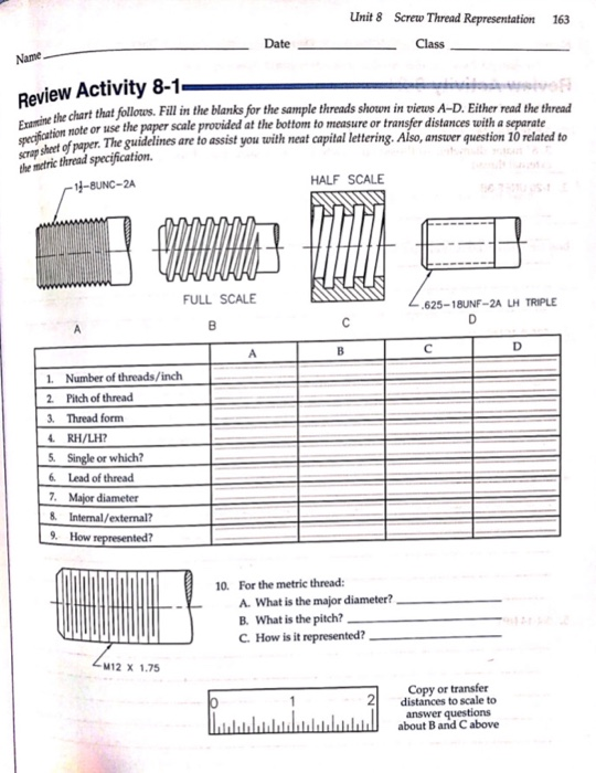Unit 8 - Date Screw Thread Representation Class 163 | Chegg.com Unit 8 - Date Screw Thread Representation Class 163 | Chegg.com
