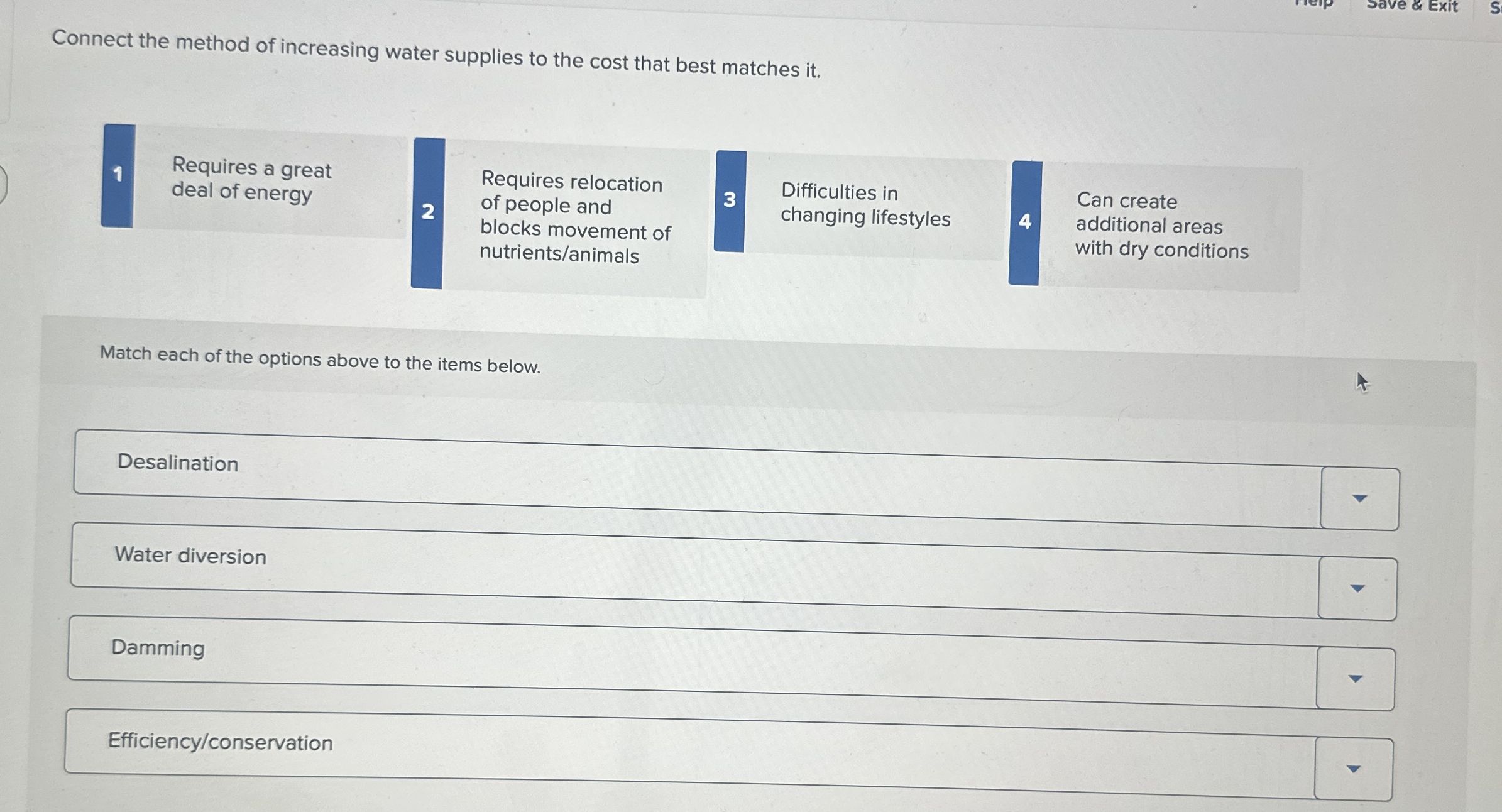 Solved Connect the method of increasing water supplies to | Chegg.com