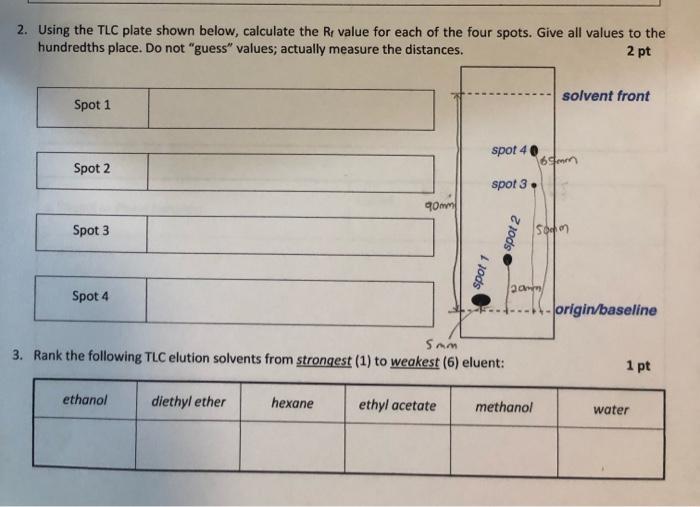 Solved 2. Using the TLC plate shown below, calculate the Rr | Chegg.com