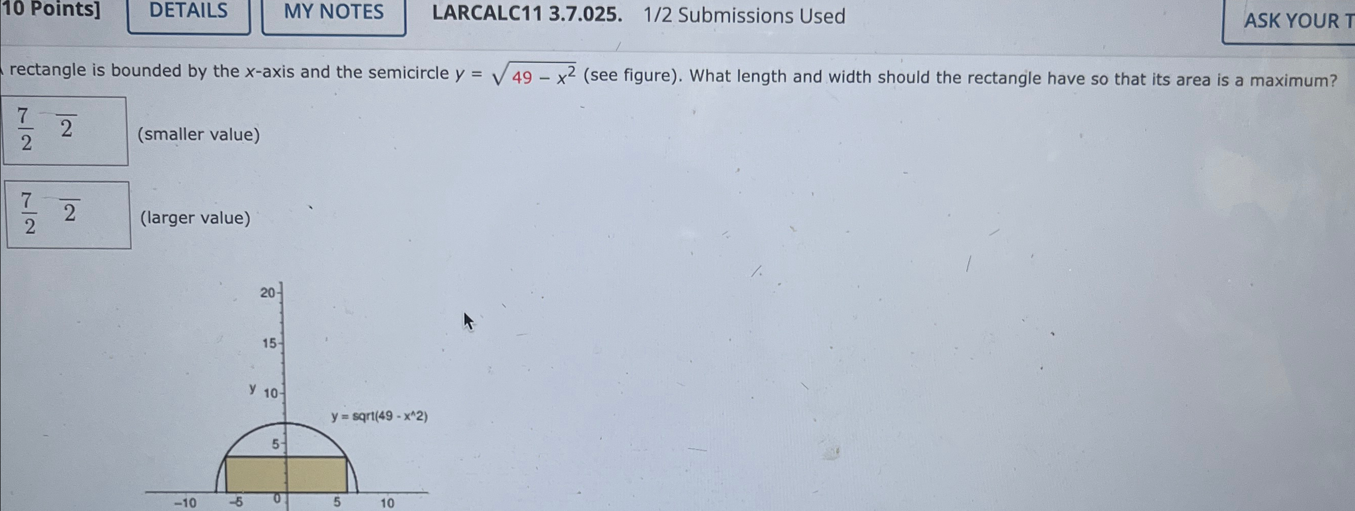 Solved 10 ﻿Points]LARCALC11 3.7.025. 1/2 ﻿Submissions | Chegg.com