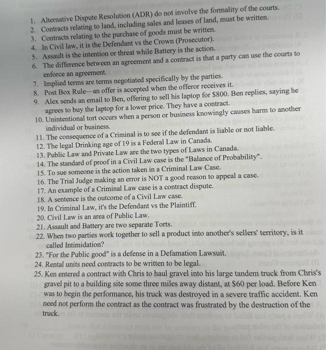 1. Alternative Dispute Resolution (ADR) do not | Chegg.com