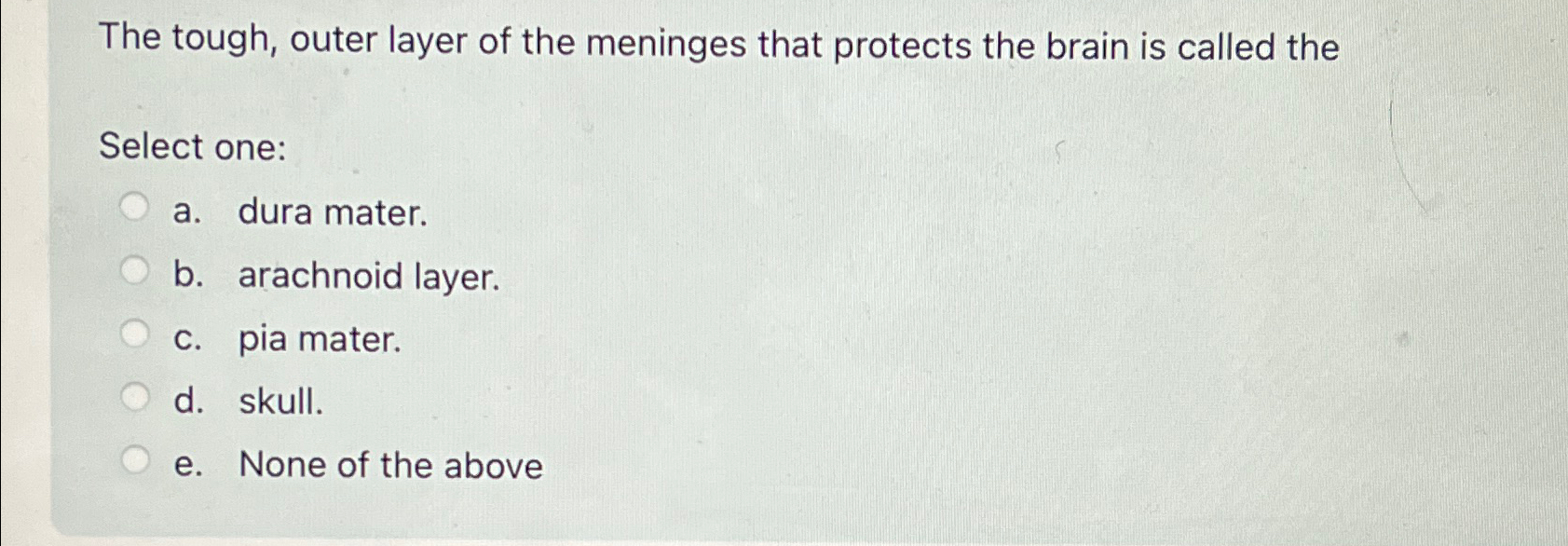 Solved The tough, outer layer of the meninges that protects | Chegg.com