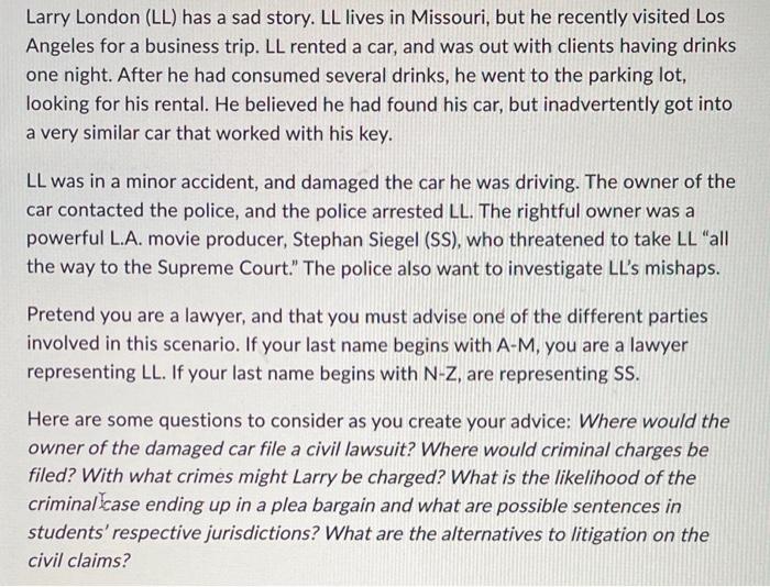 Solved Larry London (LL) has a sad story. LL lives in | Chegg.com