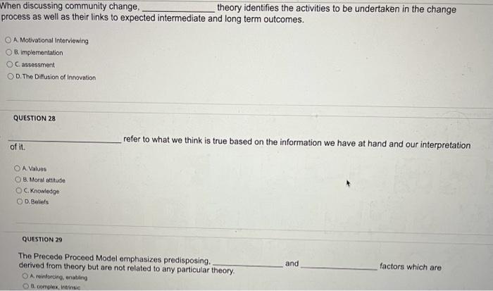 Vhen discussing community change, theory identifies | Chegg.com
