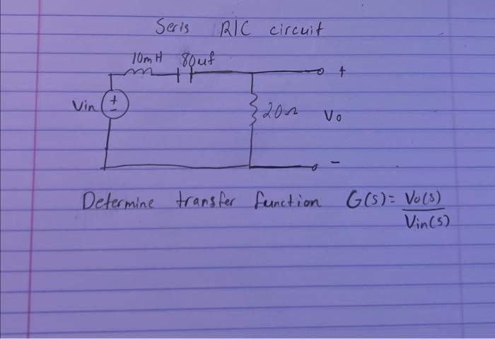 Solved Seris RIC circuit transfer function G(s)=Vin (s)V0(s) | Chegg.com