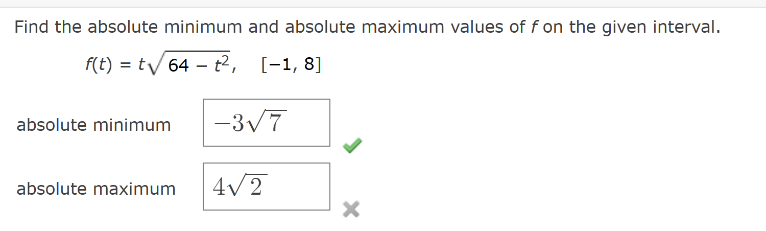 Solved Find the absolute minimum and absolute maximum values | Chegg.com