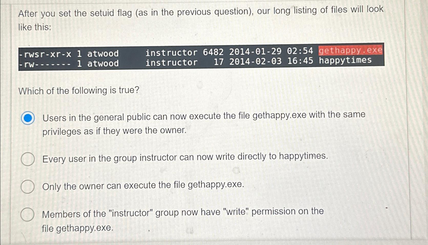 Solved After you set the setuid flag (as in the previous | Chegg.com