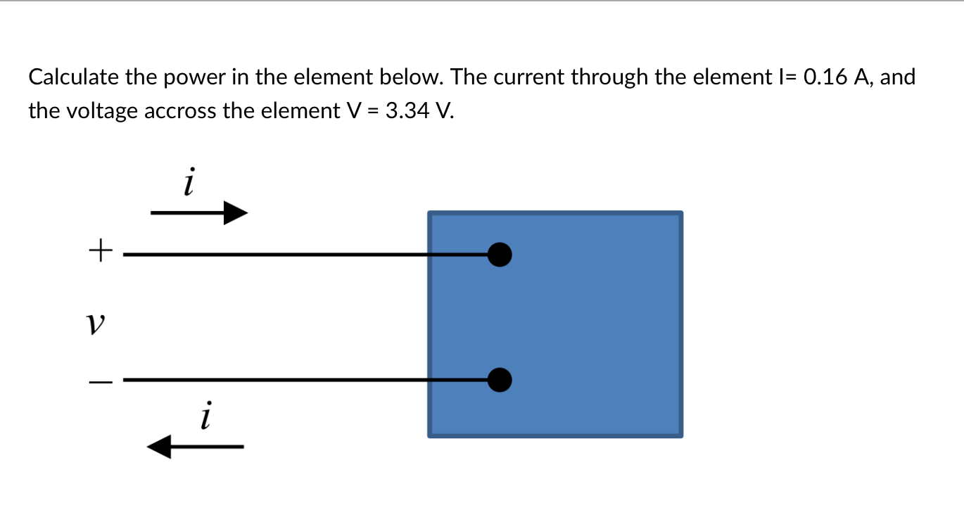 Solved Calculate the power in the element below. The current | Chegg.com