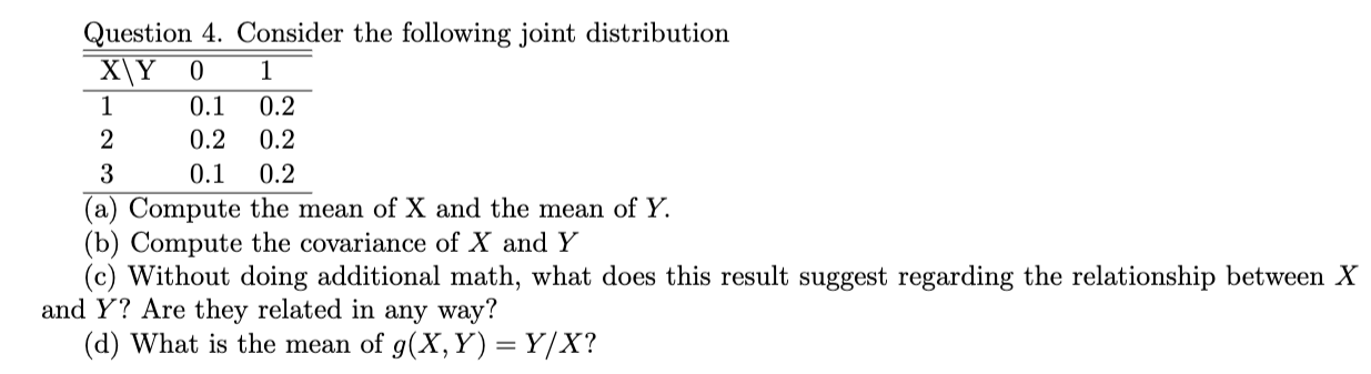 Solved Question 4. ﻿Consider the following joint | Chegg.com