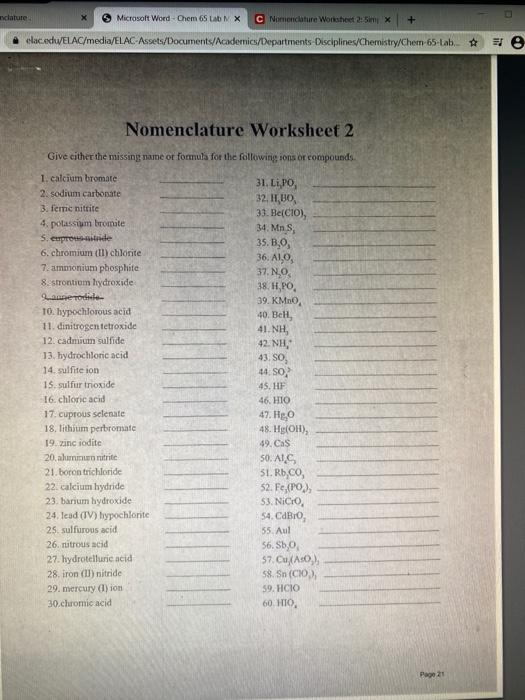 Solved clature S Microsoft Word - Chem 65 Lab X C | Chegg.com