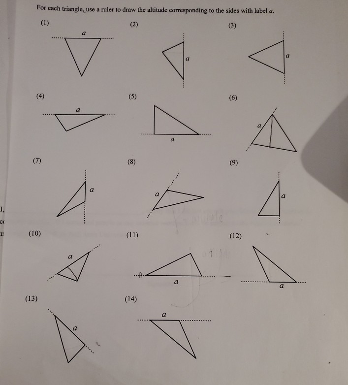Solved For each triangle, use a ruler to draw the altitude | Chegg.com