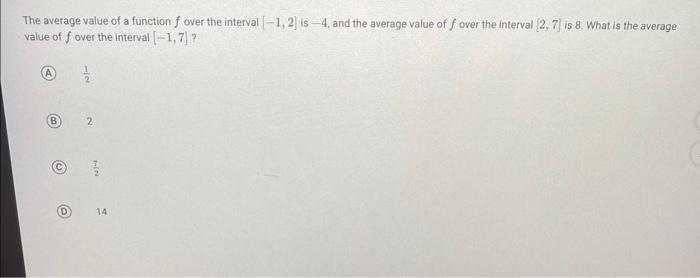Solved The average value of a function f over the interval | Chegg.com