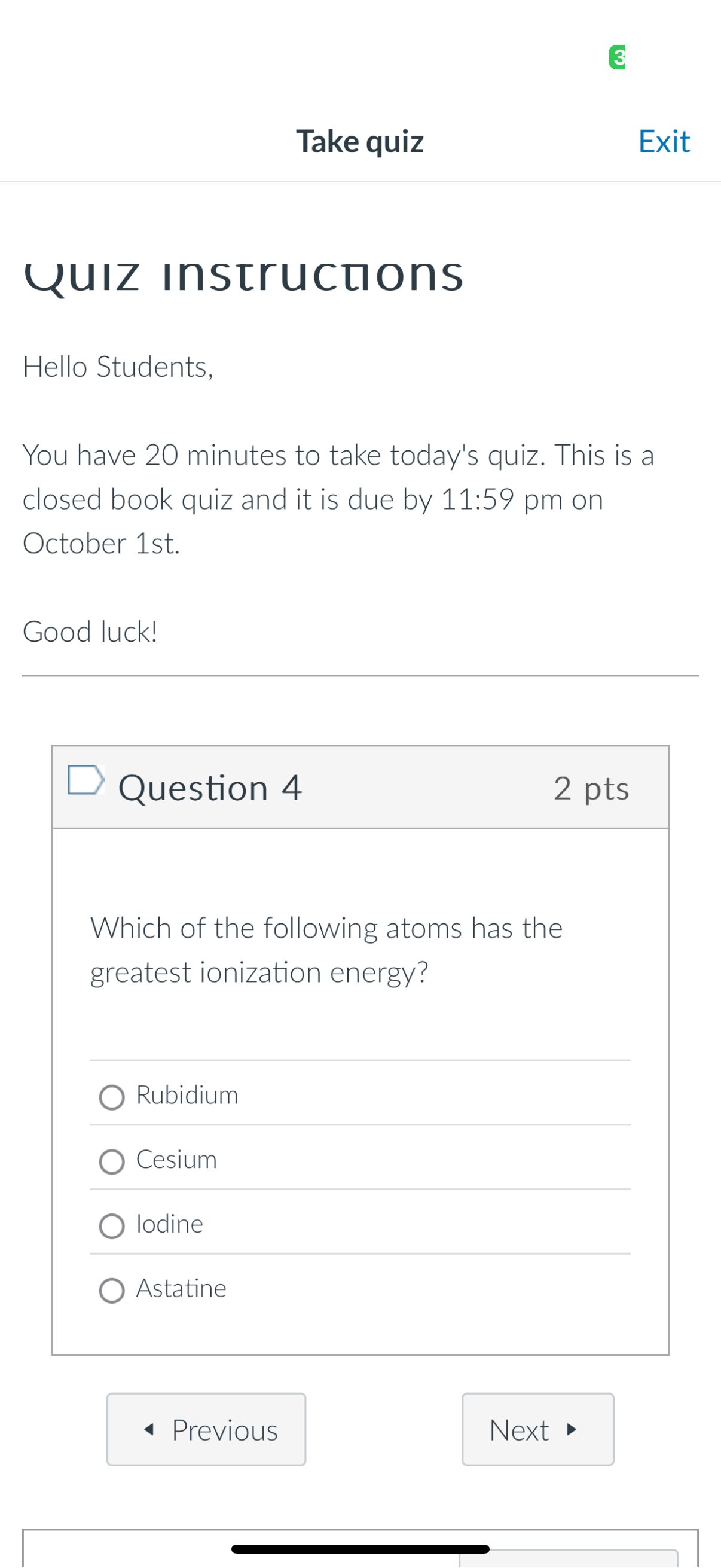Solved Question 42 ﻿ptsWhich of the following atoms has | Chegg.com