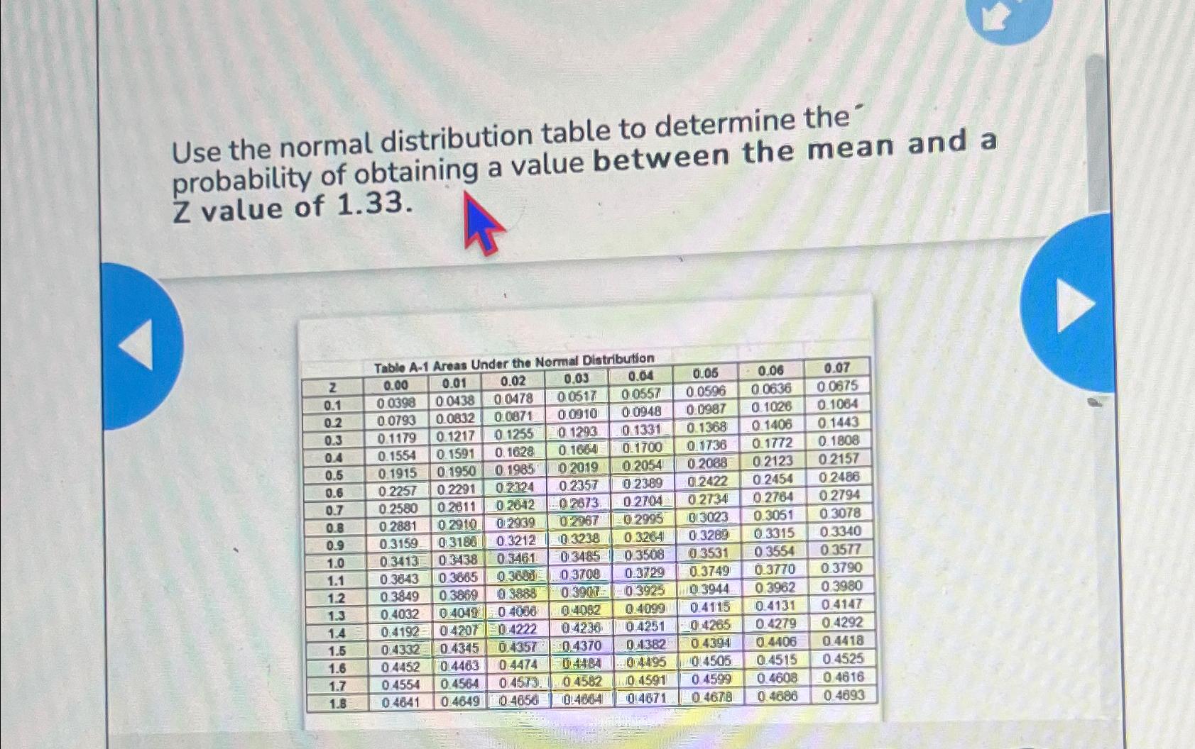 Solved Use the normal distribution table to determine the | Chegg.com