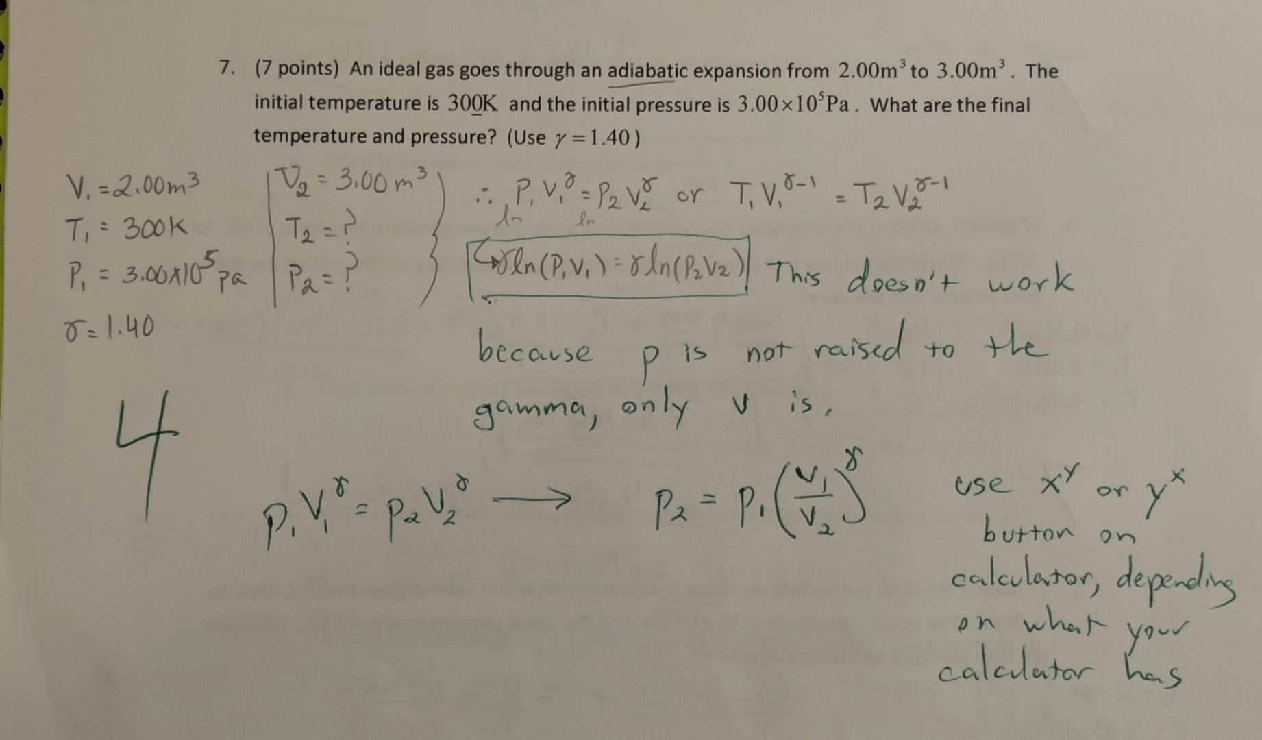 Solved 7. (7 points) An ideal gas goes through an adiabatic | Chegg.com