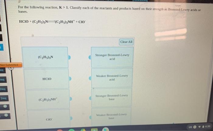 Solved For the following reaction, K> 1. Classify each of | Chegg.com