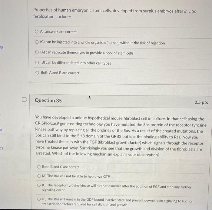 Solved Properties of human embryonic stem cells, developed | Chegg.com