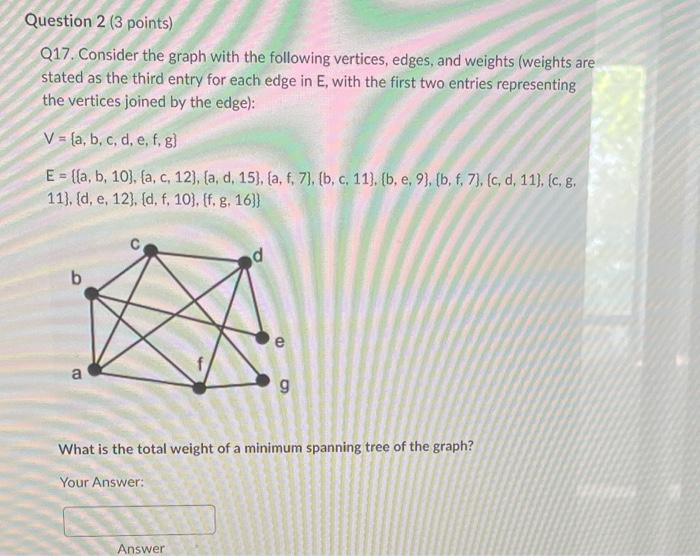 Solved Q17. Consider the graph with the following vertices, | Chegg.com