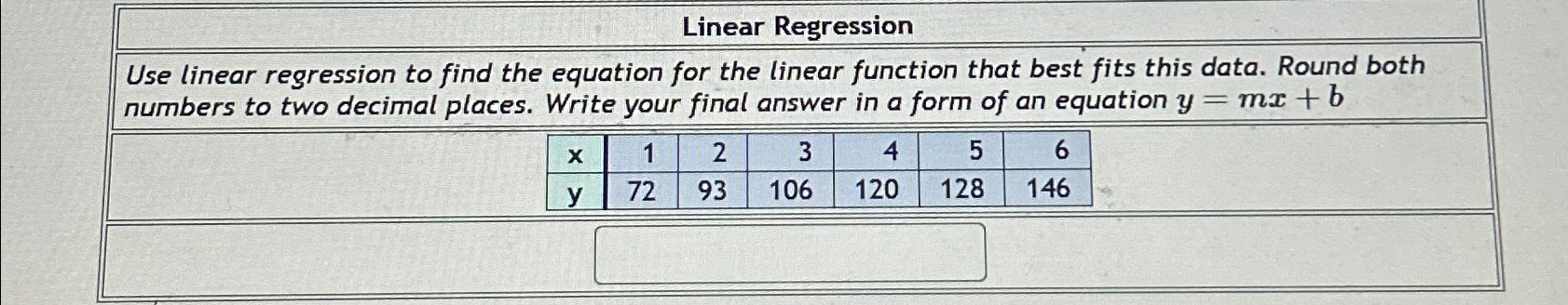Solved Linear RegressionUse linear regression to find the | Chegg.com