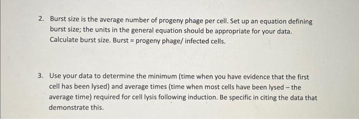 Solved Initial determination Progeny Phage2. Burst size is | Chegg.com