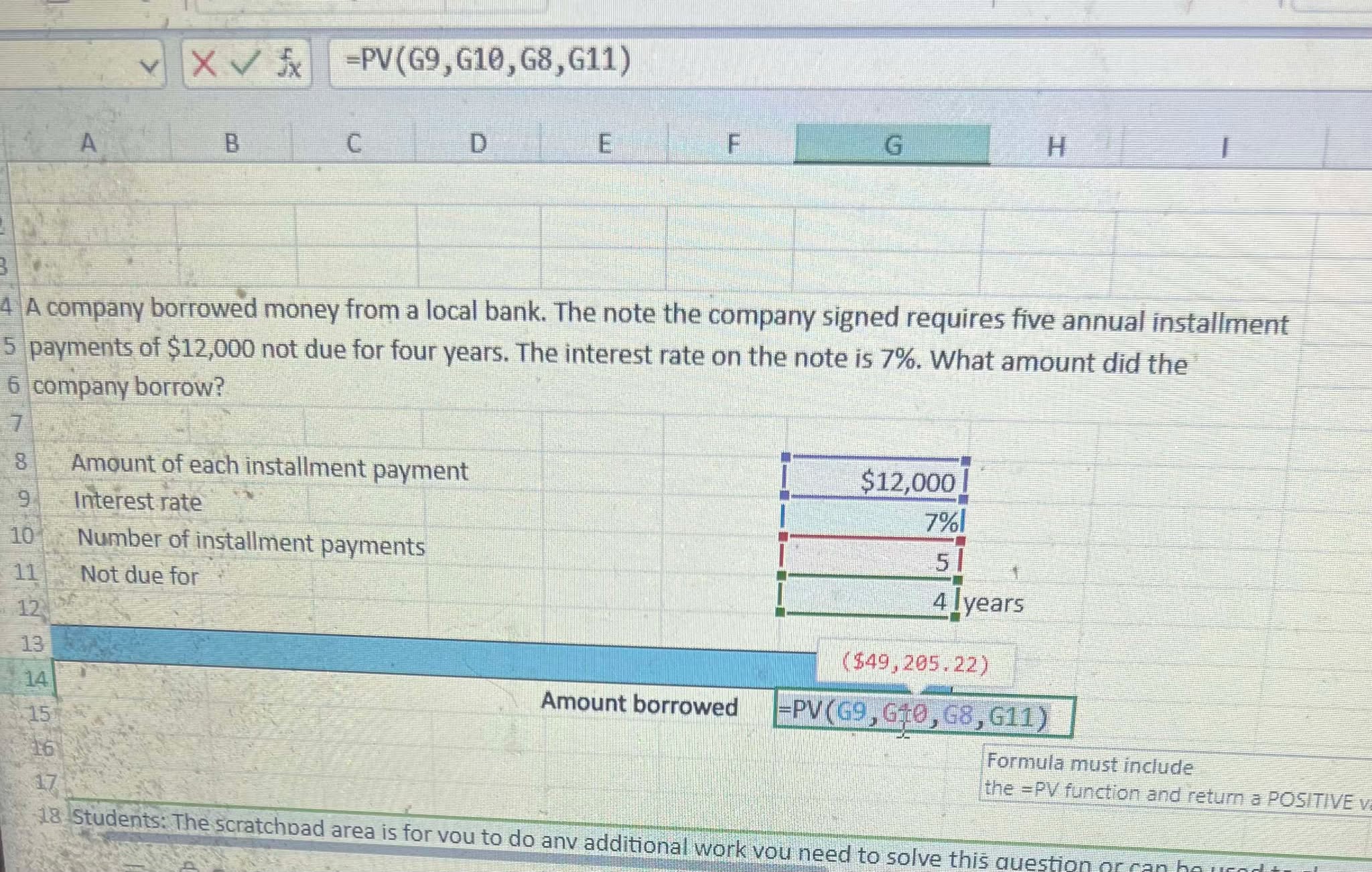 Help me with the Excel formula = ﻿PV ( | Chegg.com