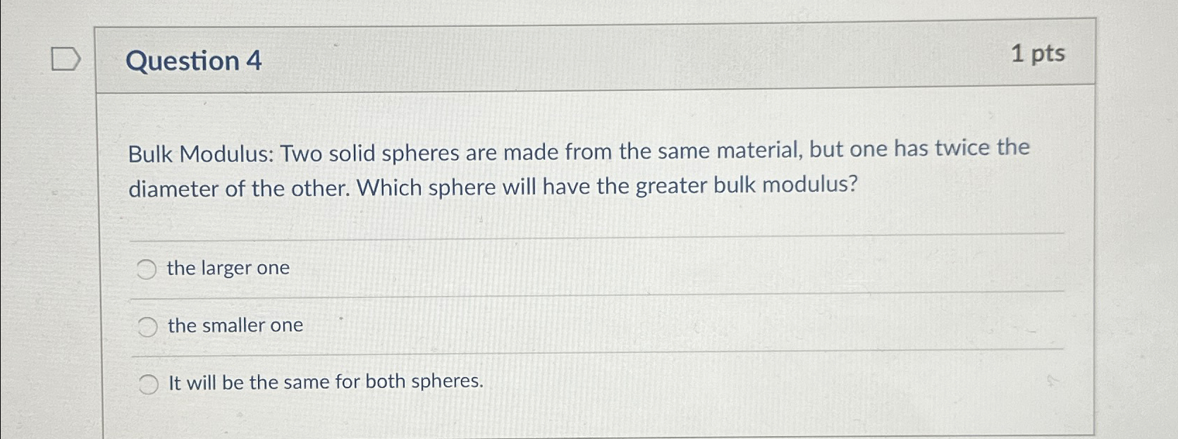 Solved Question 41ptsBulk Modulus: Two solid spheres are | Chegg.com