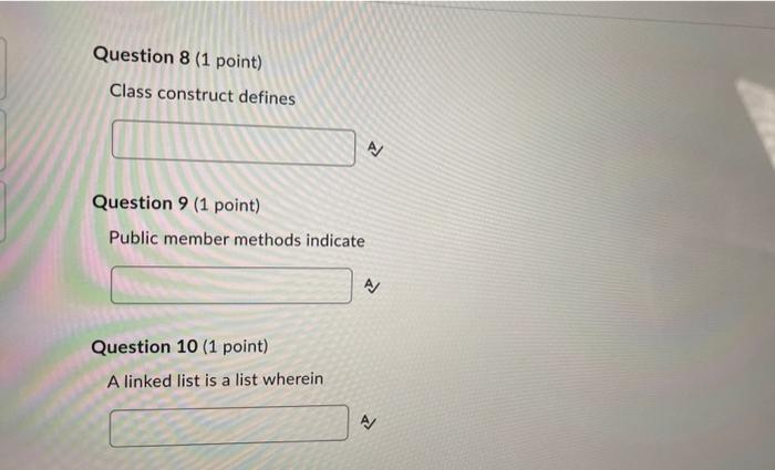 Solved Class construct defines Question 9 ( 1 point) Public | Chegg.com