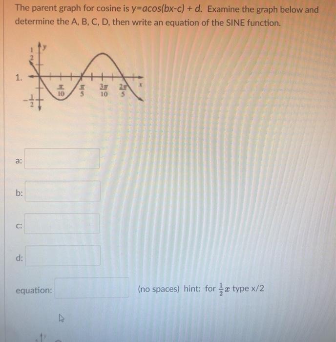 Solved The parent graph for cosine is y=acos(bx-c) + d. | Chegg.com
