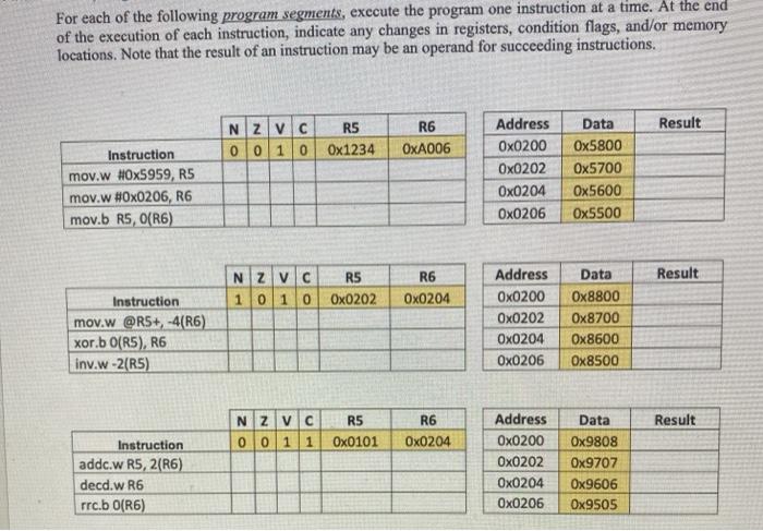 Solved For each of the following program segments, execute | Chegg.com