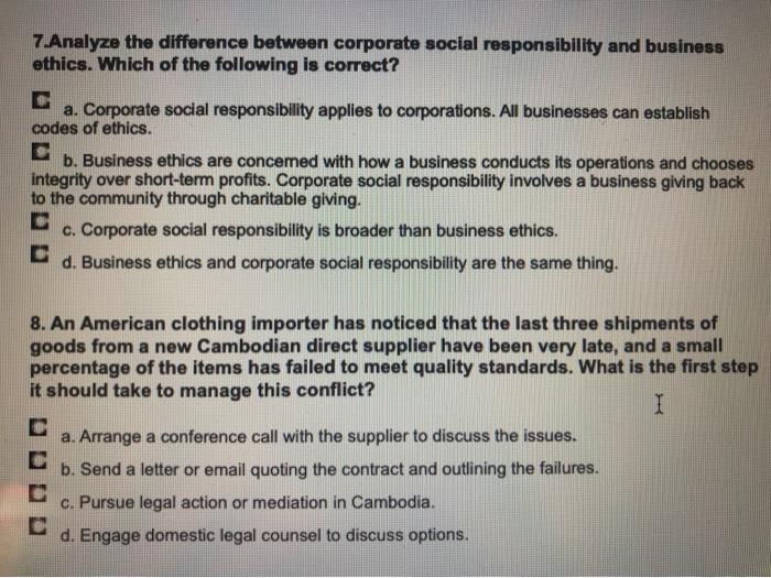 Solved 7. Analyze the difference between corporate social | Chegg.com