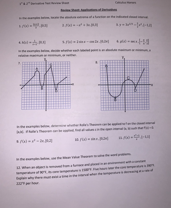 Solved 1st & 2nd Derivative Test Review Sheet Calculus | Chegg.com