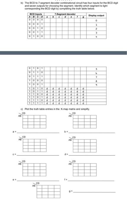Solved b) The BCD to 7-segment decoder combinational circuit | Chegg.com