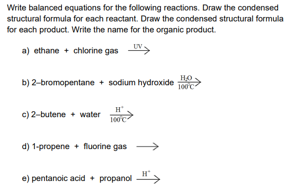 Solved Write balanced equations for the following reactions. | Chegg.com